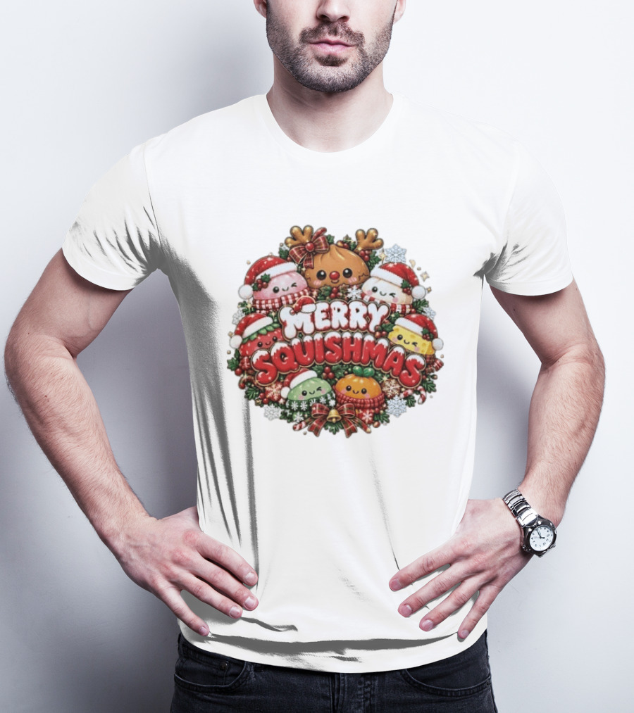 Merry Squishmas Cute Christmas 2026 Festive Characters T-Shirt