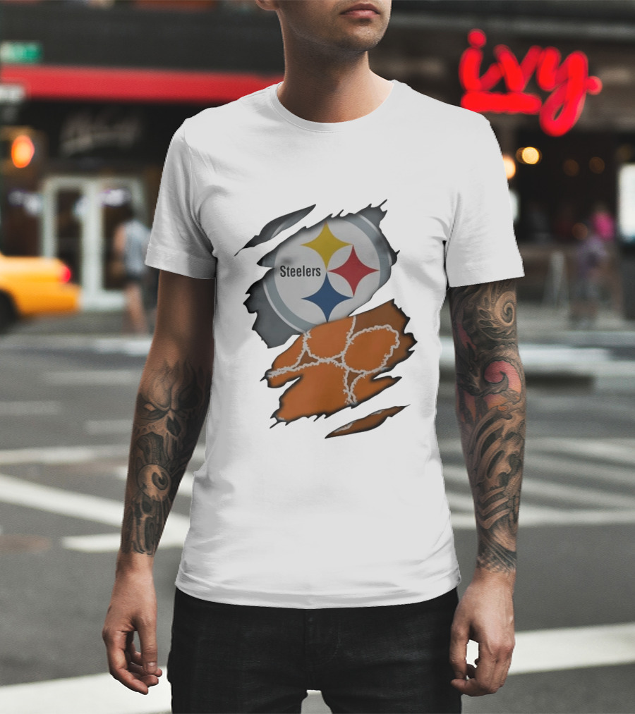 Pittsburgh Steelers Clemson Tigers Ripped Skin Fan Gear T-Shirt