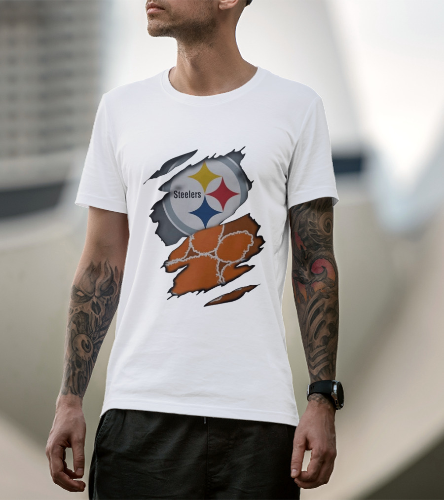 Pittsburgh Steelers Clemson Tigers Ripped Skin Fan Gear T-Shirt
