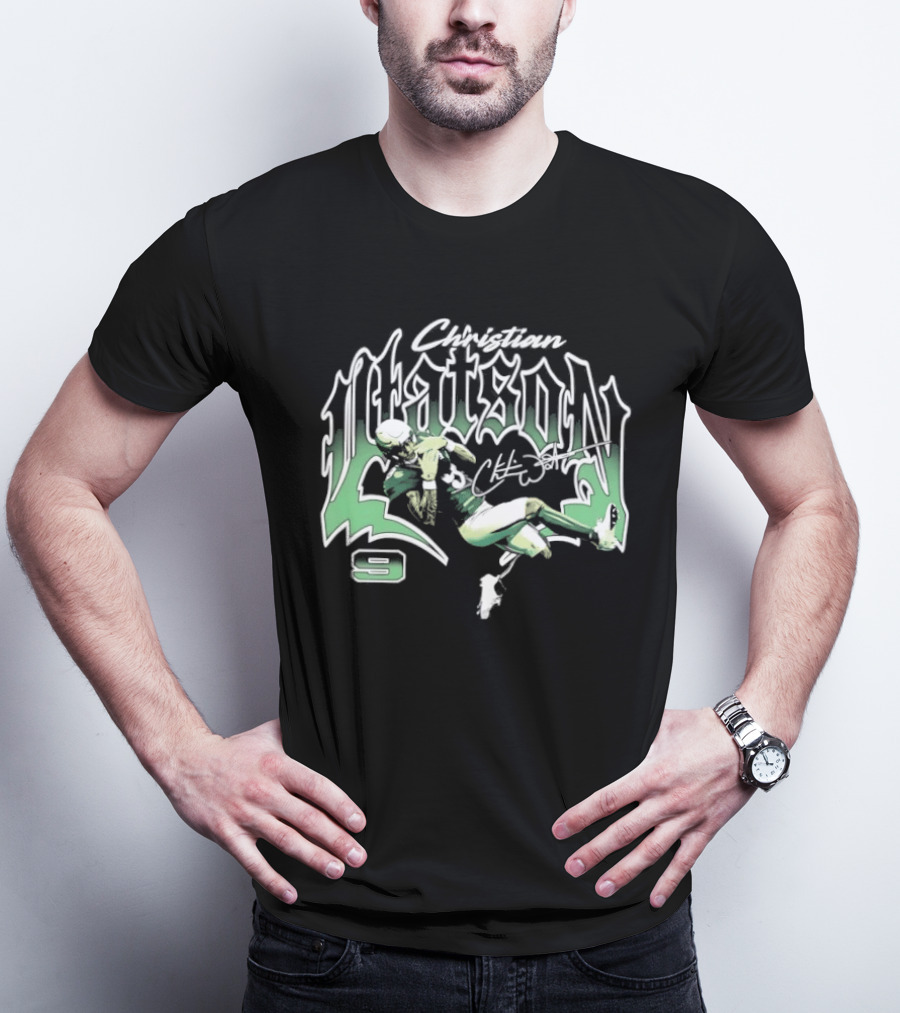 Christian Watson Green Bay Packers Number 9 Signature Catch T-Shirt