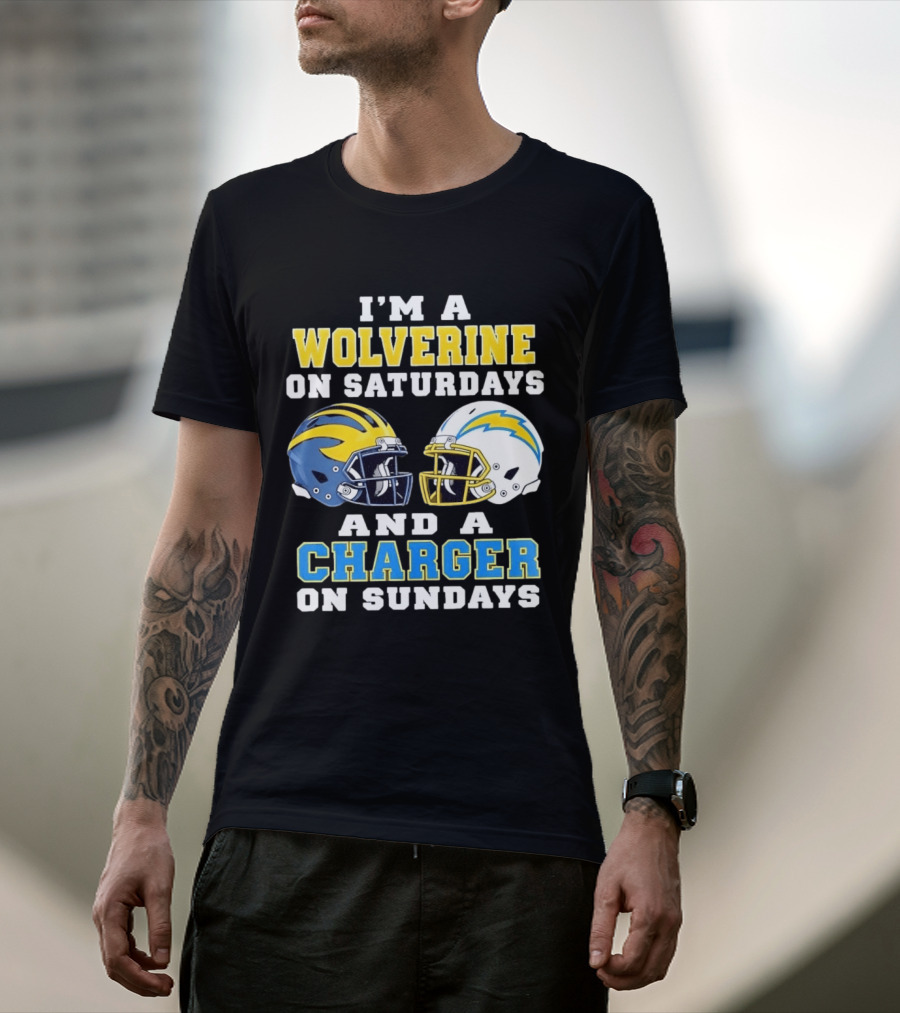 I'm A Wolverine On Saturdays And A Charger On Sundays Football Helmets T-Shirt