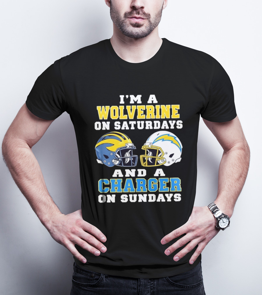I'm A Wolverine On Saturdays And A Charger On Sundays Football Helmets T-Shirt