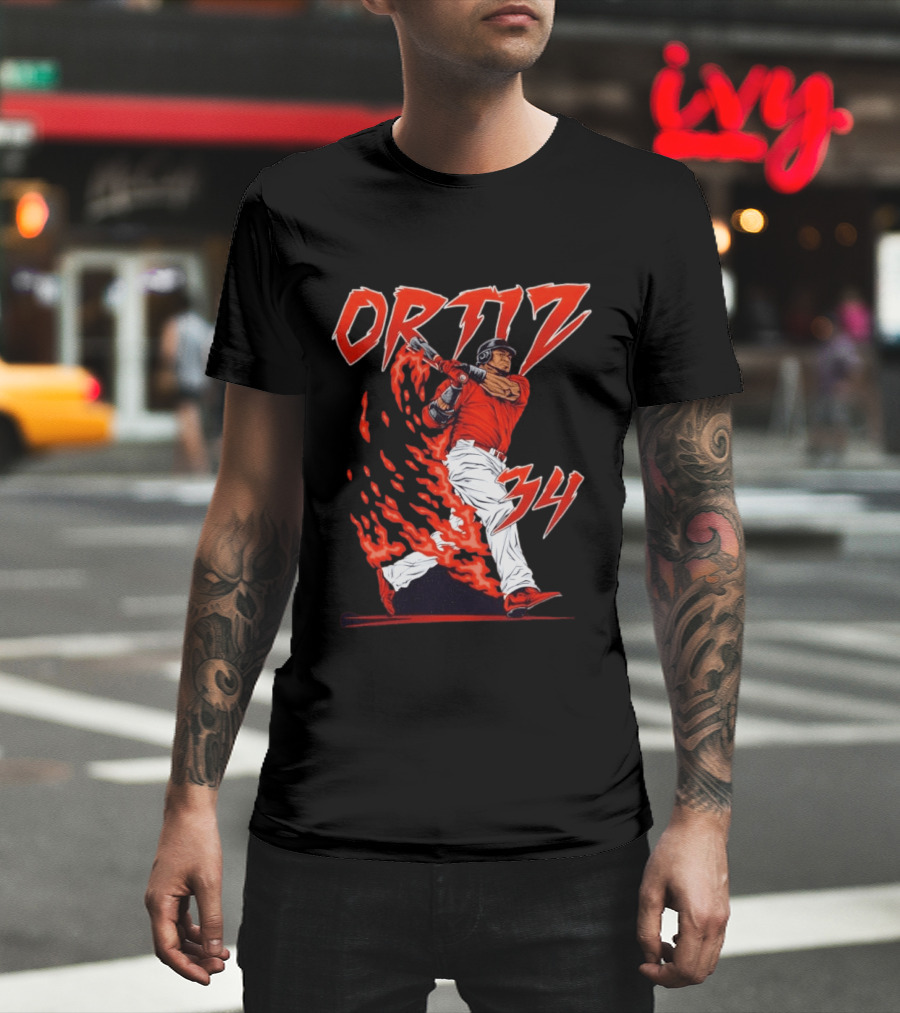 Ortiz 34 Flaming Baseball Big Papi T-Shirt