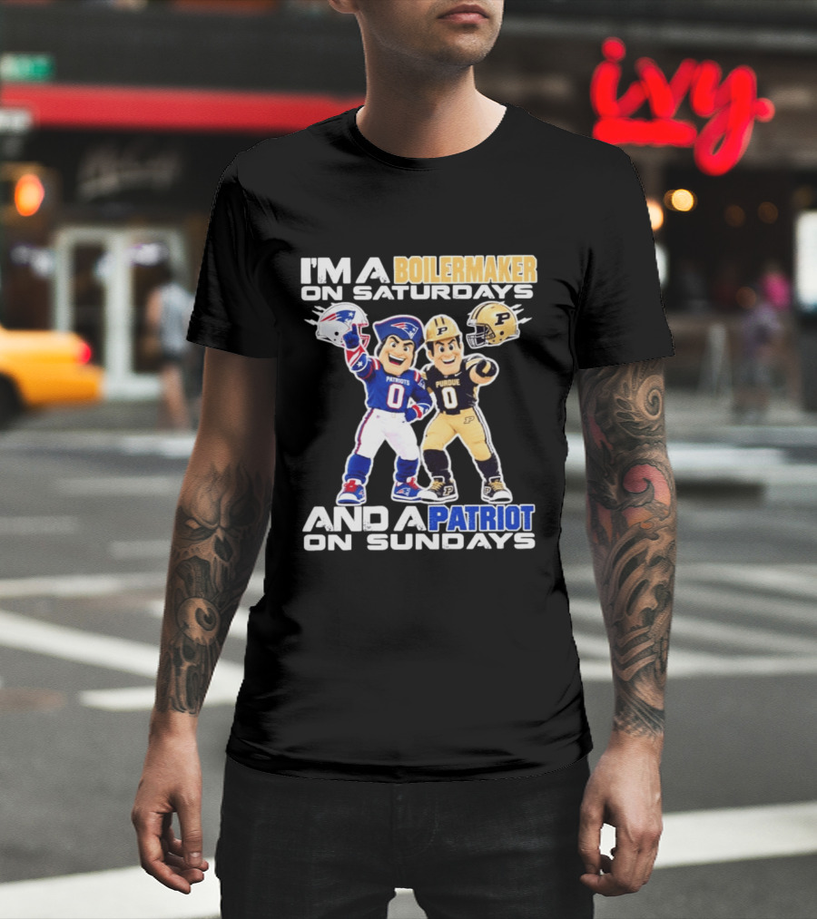 I'm A Boilermaker On Saturdays And A Patriots Fan On Sundays Purdue Patriots Football Mascots T-Shirt