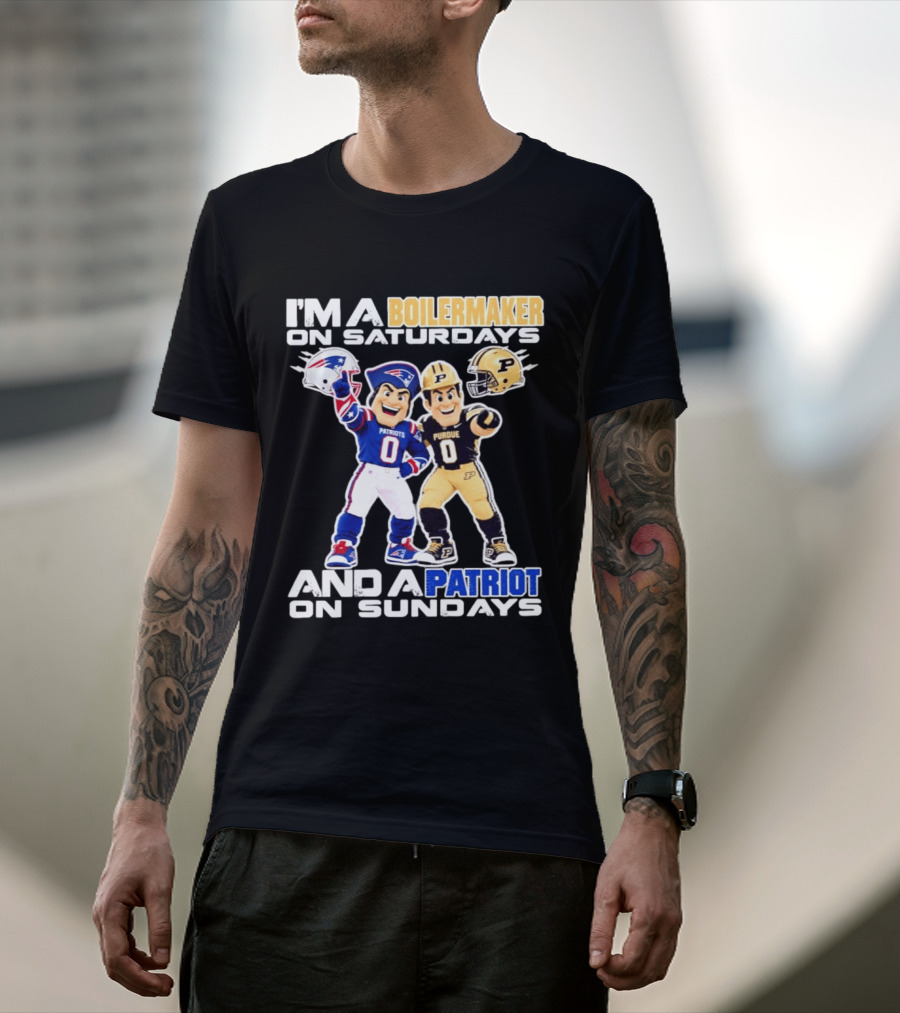I'm A Boilermaker On Saturdays And A Patriots Fan On Sundays Purdue Patriots Football Mascots T-Shirt