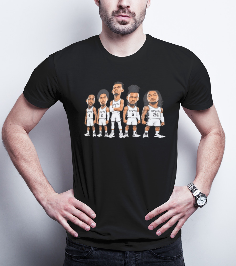 San Antonio Spurs Wembanyama Fox Starting 5 Caricature Players T-Shirt