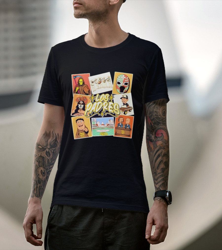 Los Padres San Diego Baseball Collage MLB Cartoon Characters T-Shirt