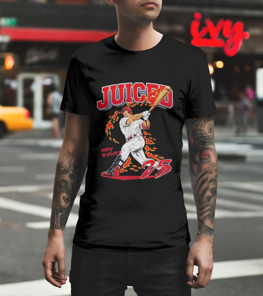 Mark McGwire Juiced 25 Baseball MLB Batting Flames T-Shirt
