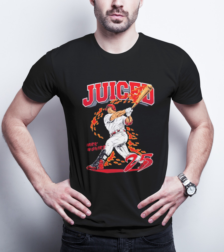 Mark McGwire Juiced 25 Baseball MLB Batting Flames T-Shirt