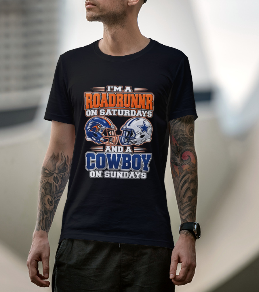 I'm A Roadrunner On Saturdays And A Cowboy On Sundays Helmet Rivalry T-Shirt