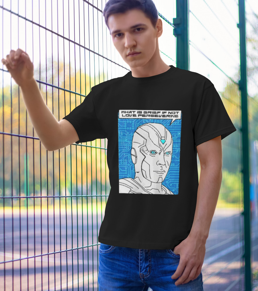 Vision What Is Grief If Not Love Persevering Comic Style Blue Circuit T-Shirt