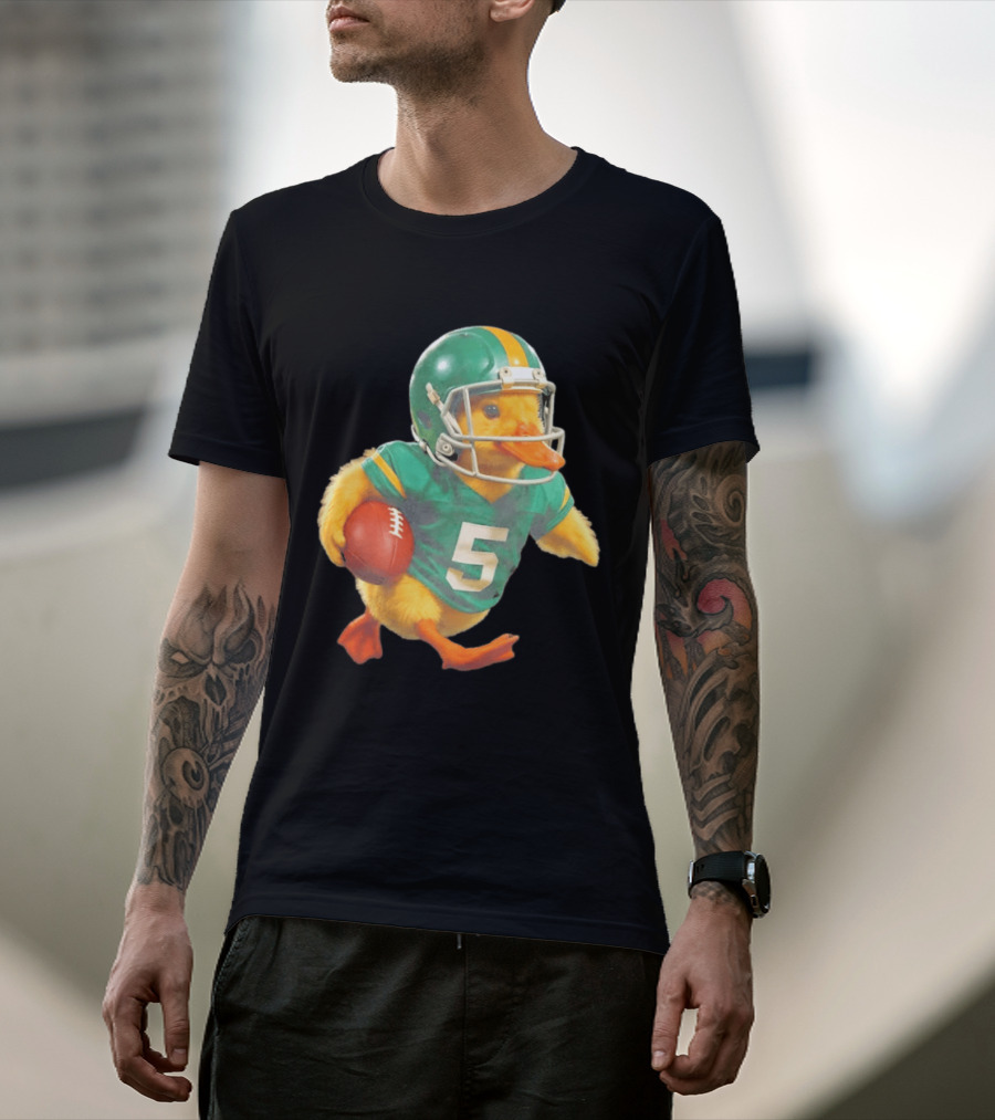 Yellow Duck Number 5 In Green Football Jersey With Helmet And Ball T-Shirt