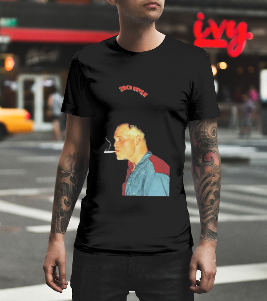 Zach Bryan Smoking Vintage Denim T-Shirt