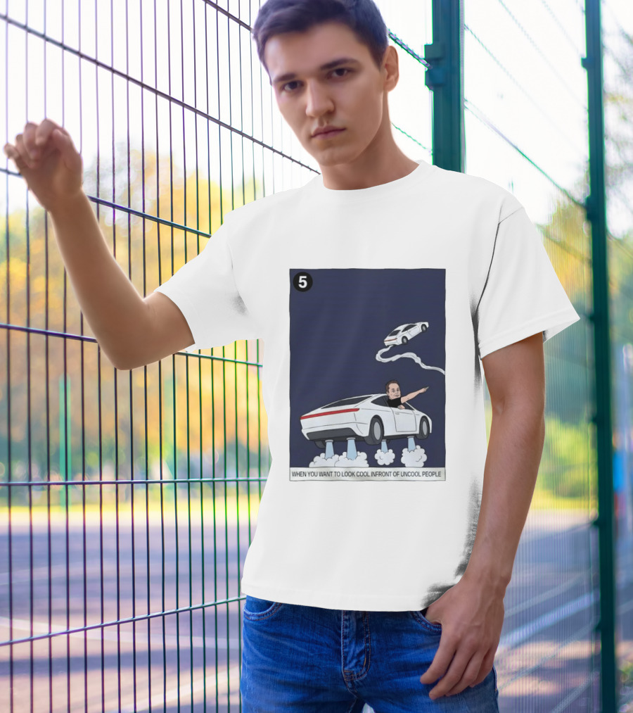 Elon Musk Car Flying Cool Factor In Front Of Uncool People T-Shirt