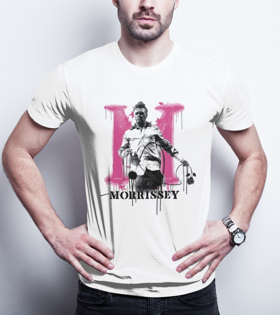 Morrissey M Graffiti Style Silhouette With Pink Dripping T-Shirt