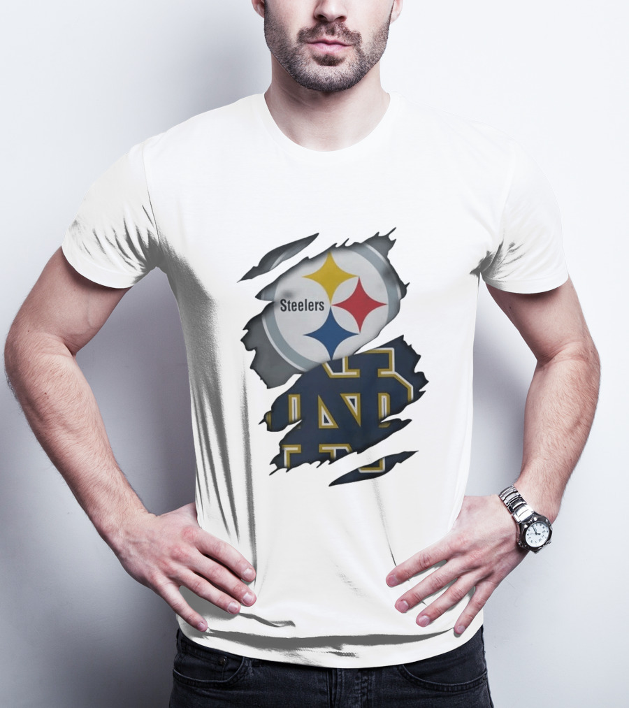 Pittsburgh Steelers Notre Dame Fighting Irish Ripped Skin Fan T-Shirt