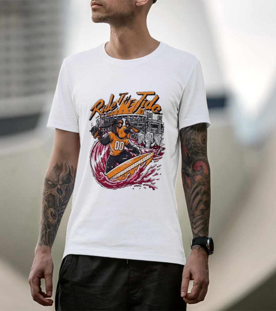 Tennessee Volunteers Ride The Tide Alabama Crimson Tide Surfing Rivalry T-Shirt