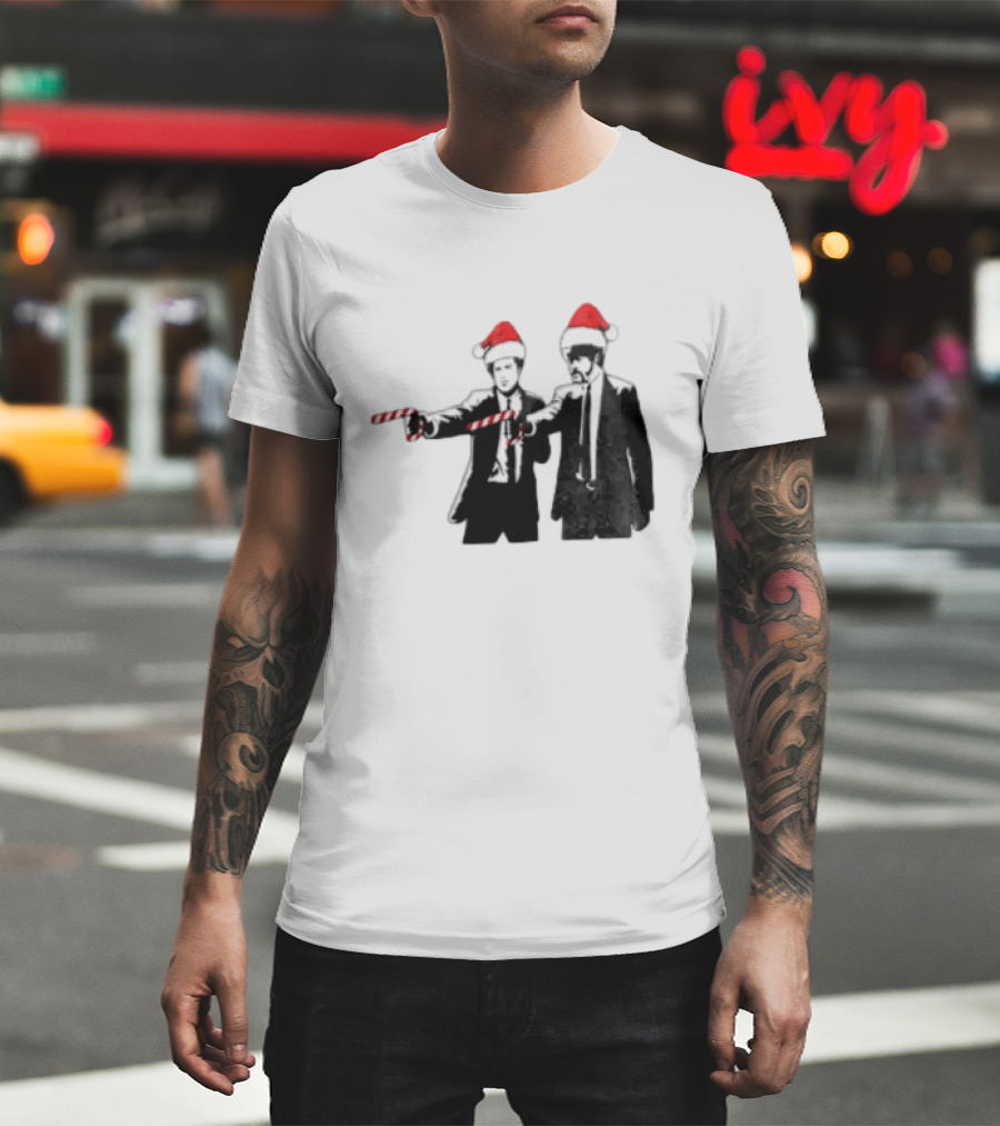 Xmas Christmas Candy Cane Santa Hats Pop Culture References T-Shirt