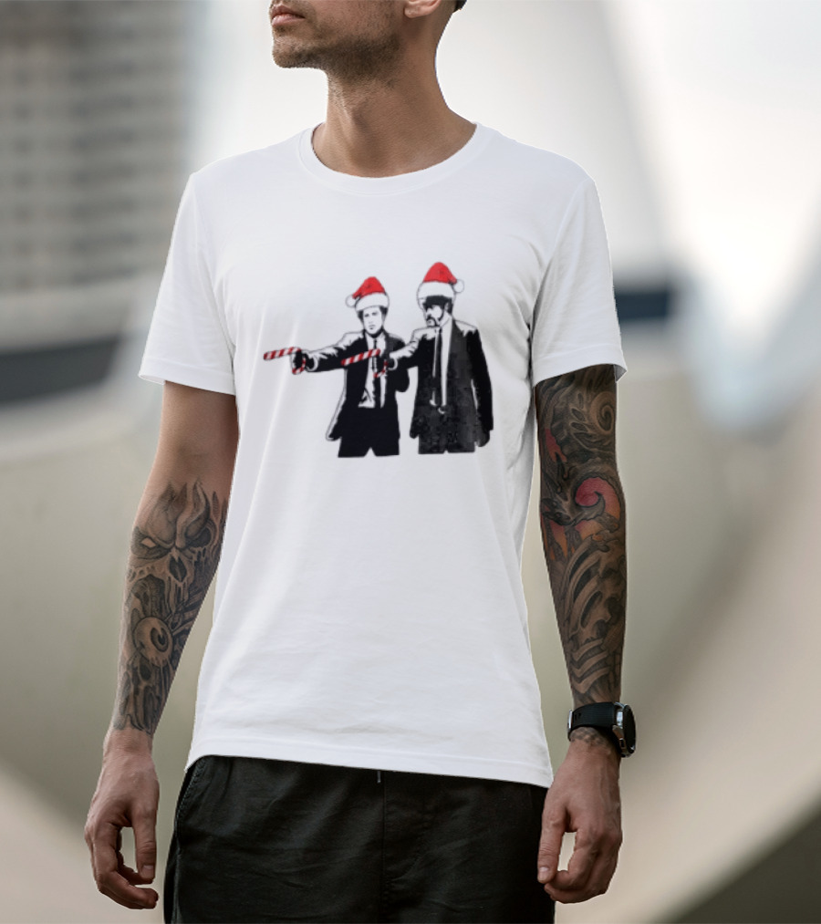 Xmas Christmas Candy Cane Santa Hats Pop Culture References T-Shirt