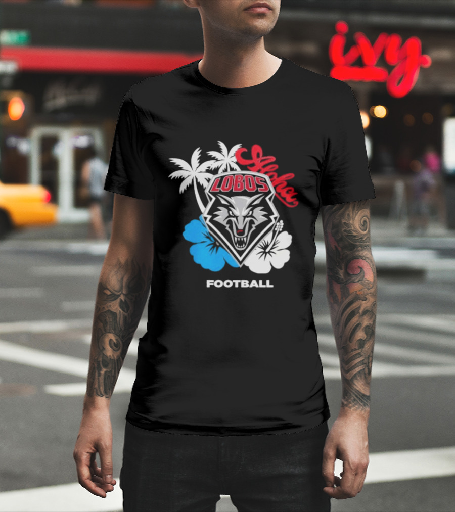 Lobos Football Aloha Spirit With Palms And Hibiscus T-Shirt
