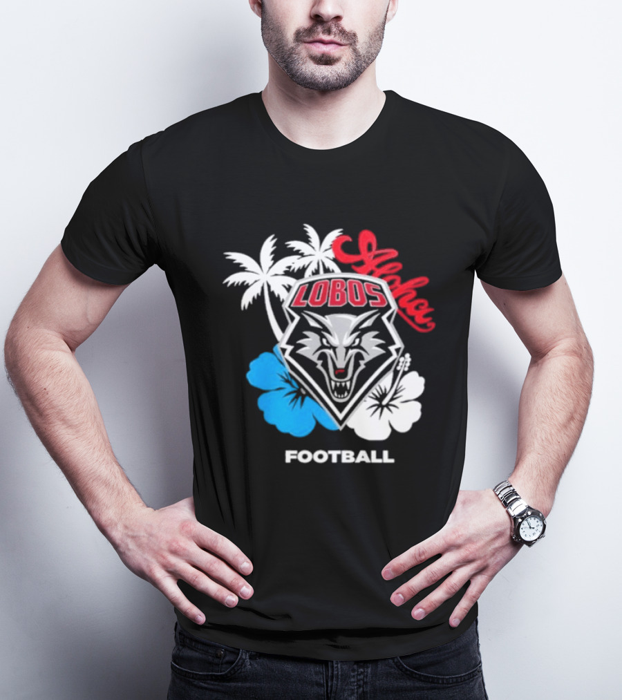 Lobos Football Aloha Spirit With Palms And Hibiscus T-Shirt