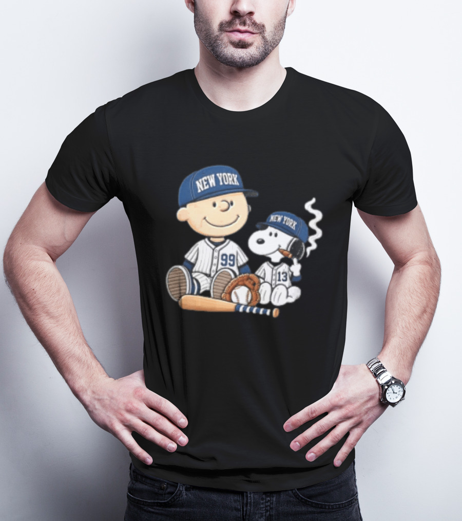 New York Yankees Charlie Brown Snoopy Baseball Uniforms Cigar T-Shirt