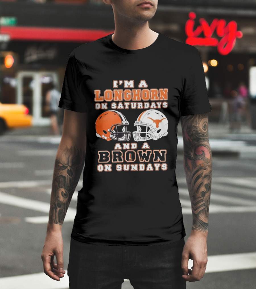 I'm A Longhorn On Saturdays And A Brown On Sundays Football Helmets T-Shirt