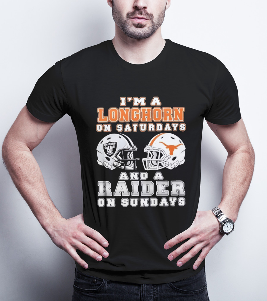 Longhorn On Saturdays Raider On Sundays Football Helmets T-Shirt