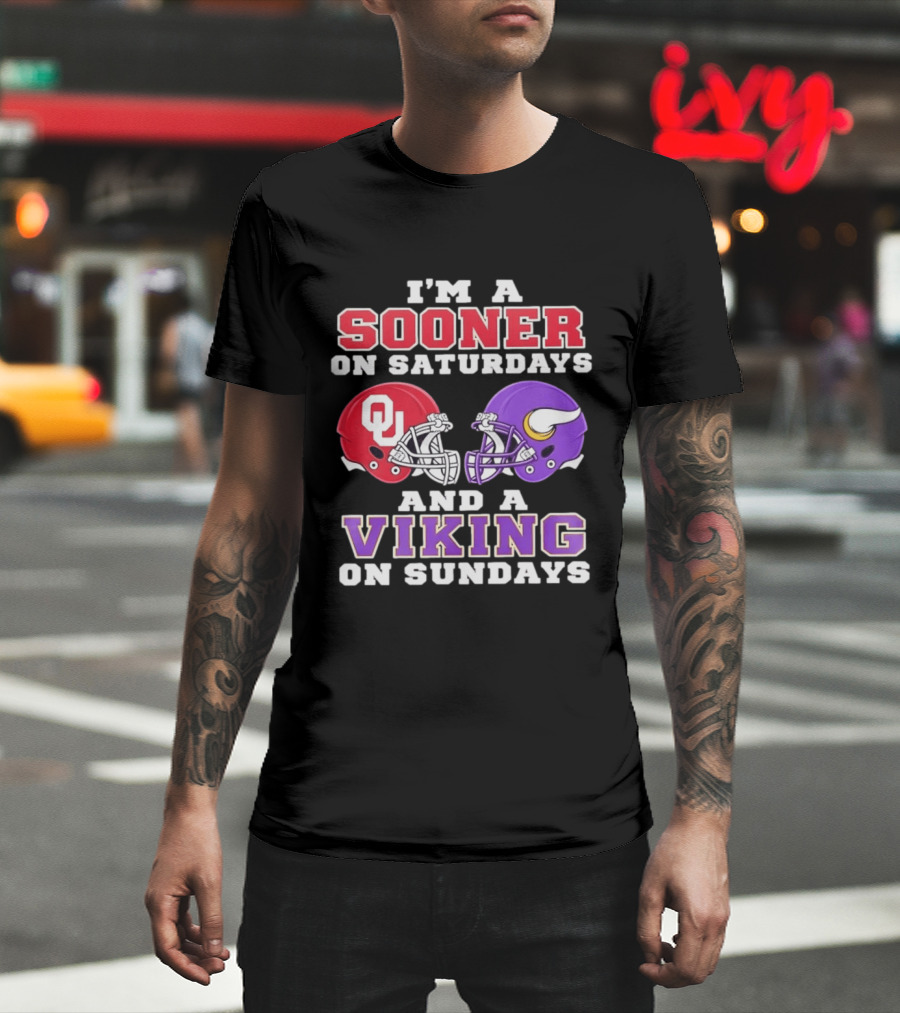I'm A Sooner On Saturdays And A Viking On Sundays OU Football Helmets T-Shirt