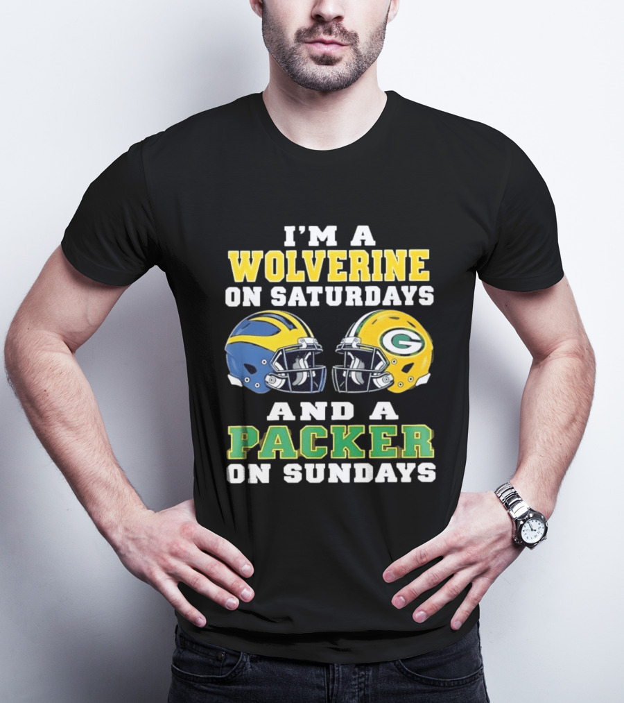 I'm A Wolverine On Saturdays And A Packer On Sundays Football Helmets Emphasis T-Shirt