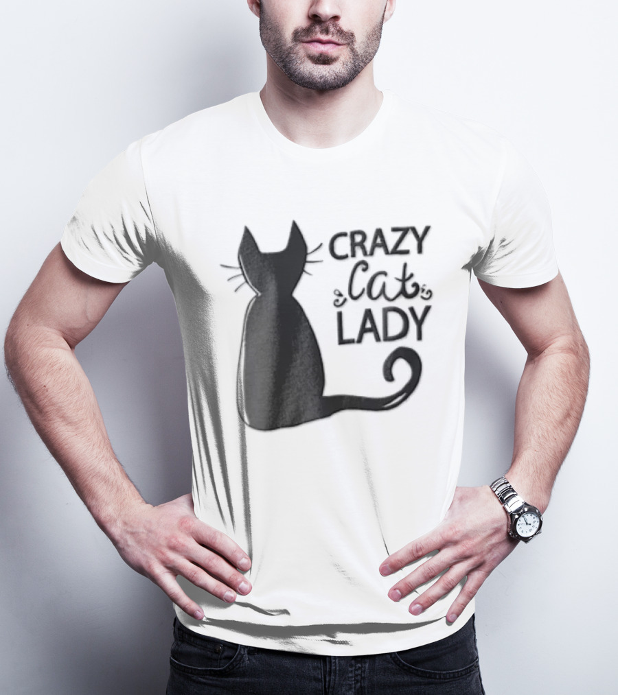 Crazy Cat Lady Black Cat Silhouette Sitting Tail T-Shirt