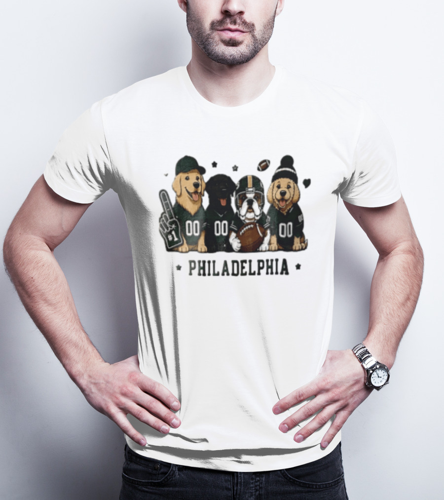 Philadelphia Eagles Jalen Hurts Four Dogs Wearing Jerseys Football Team Spirit T-Shirt