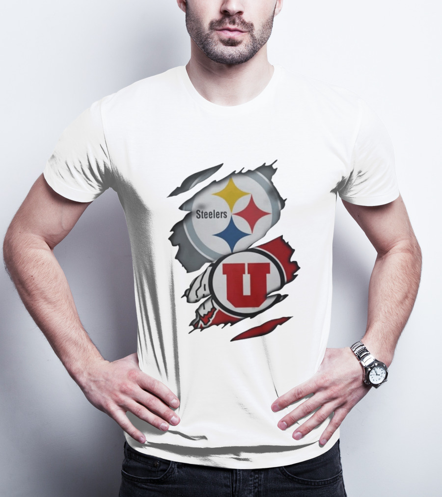 Pittsburgh Steelers Utah Utes Ripped Skin Fan T-Shirt