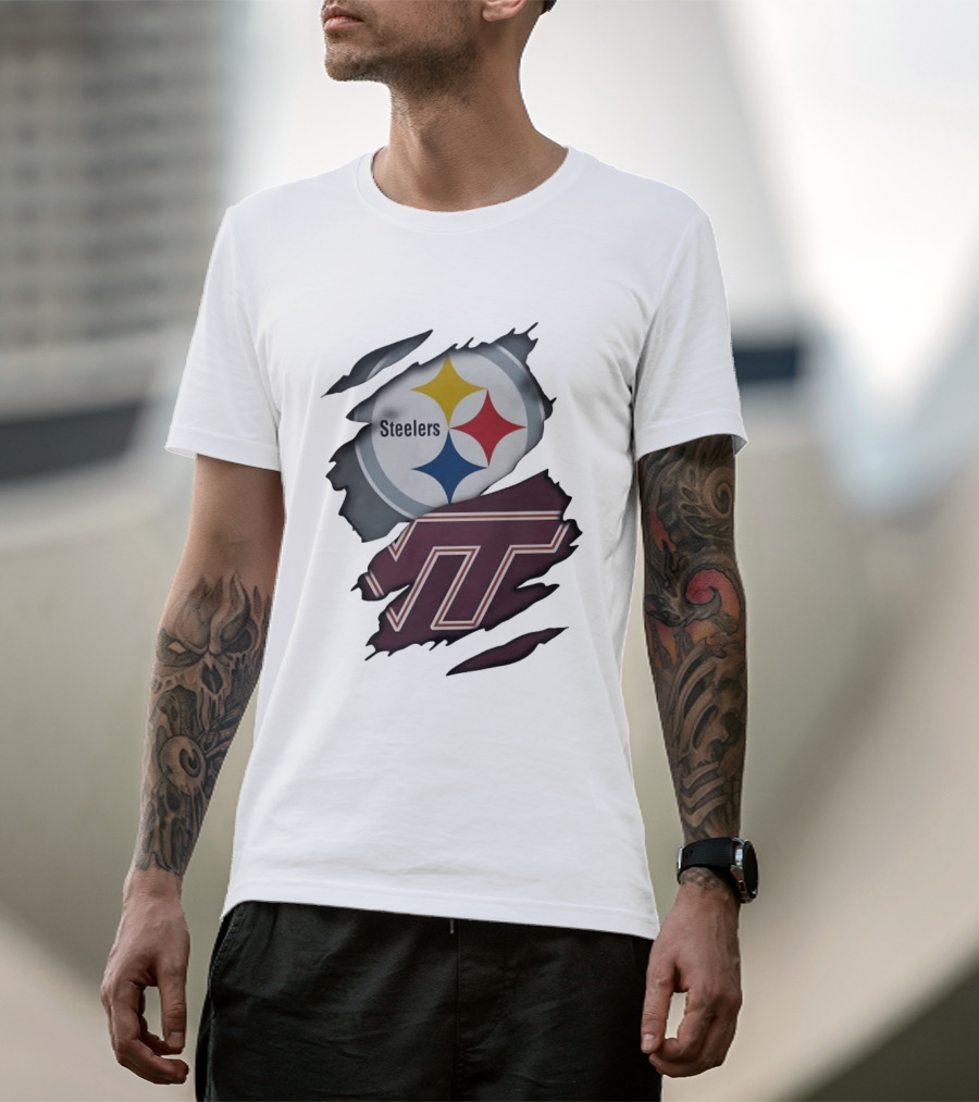 Pittsburgh Steelers Virginia Tech Hokies Distressed T-Shirt