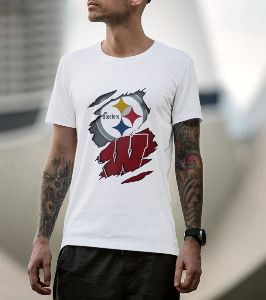 Pittsburgh Steelers Wisconsin Badgers Ripped Fabric T-Shirt