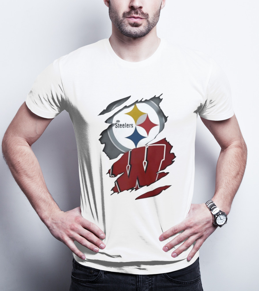 Pittsburgh Steelers Wisconsin Badgers Ripped Fabric T-Shirt