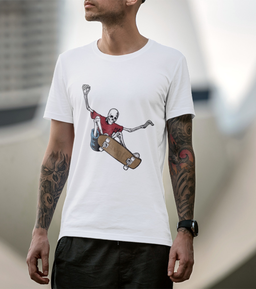 Skeleton Red Skateboard Stunt T-Shirt