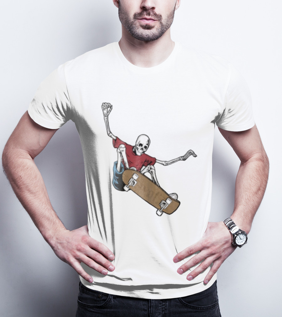 Skeleton Red Skateboard Stunt T-Shirt