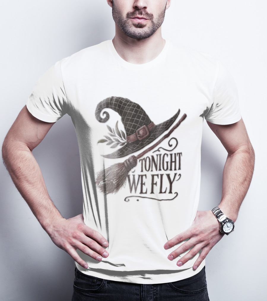 Tonight We Fly Witch Hat Broomstick Leaves T-Shirt