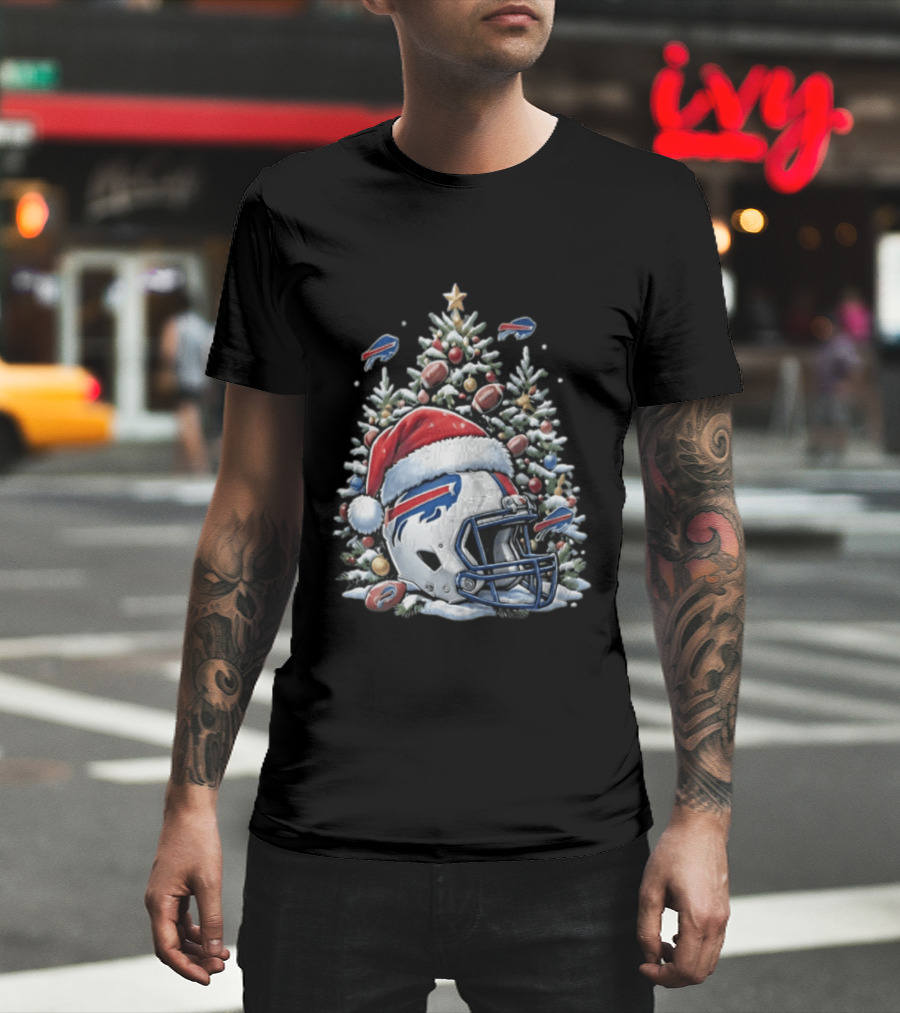 Buffalo Bills Christmas Tree Football Helmet Santa Hat 2026 Geno Stone T-Shirt