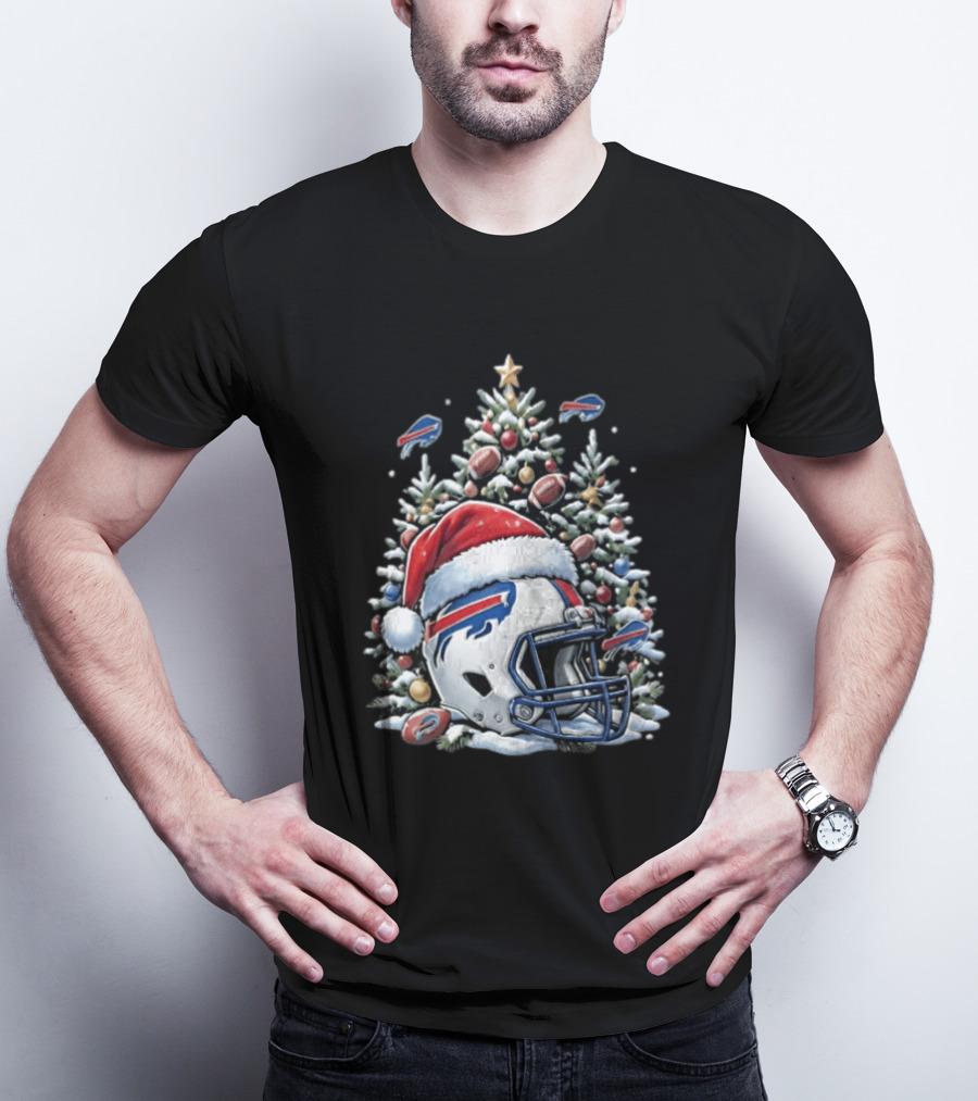 Buffalo Bills Christmas Tree Football Helmet Santa Hat 2026 Geno Stone T-Shirt