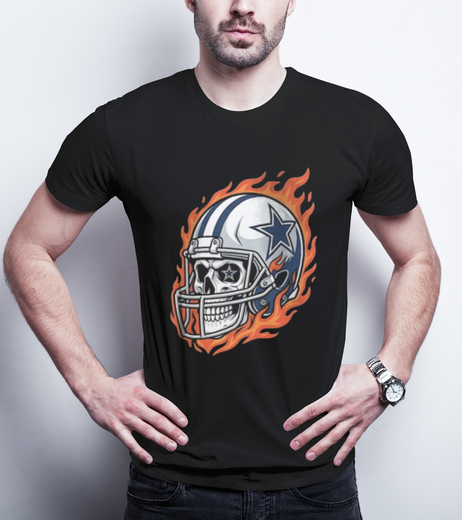 Dallas Cowboys Skull Helmet Flames T-Shirt