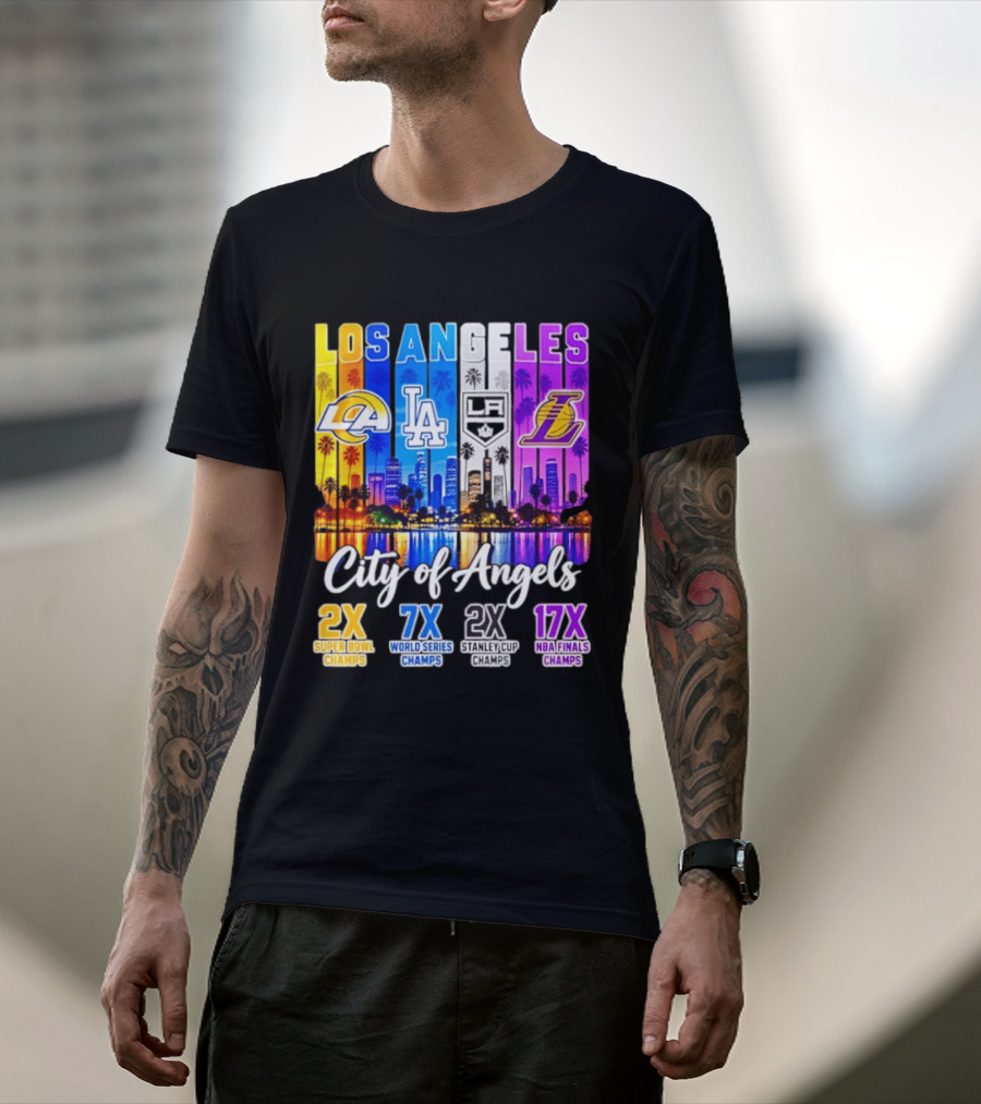 Los Angeles City Of Angels 2X Super Bowl 7X World Series 2X Stanley Cup 17X NBA Finals Champs T-Shirt