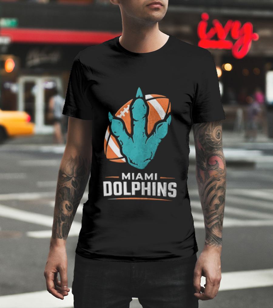 Miami Dolphins Big Roars Football Dinosaur Player Tackled T-Shirt