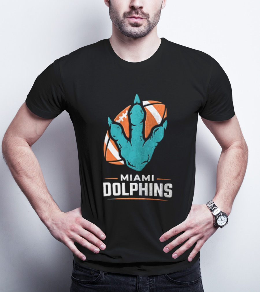 Miami Dolphins Big Roars Football Dinosaur Player Tackled T-Shirt