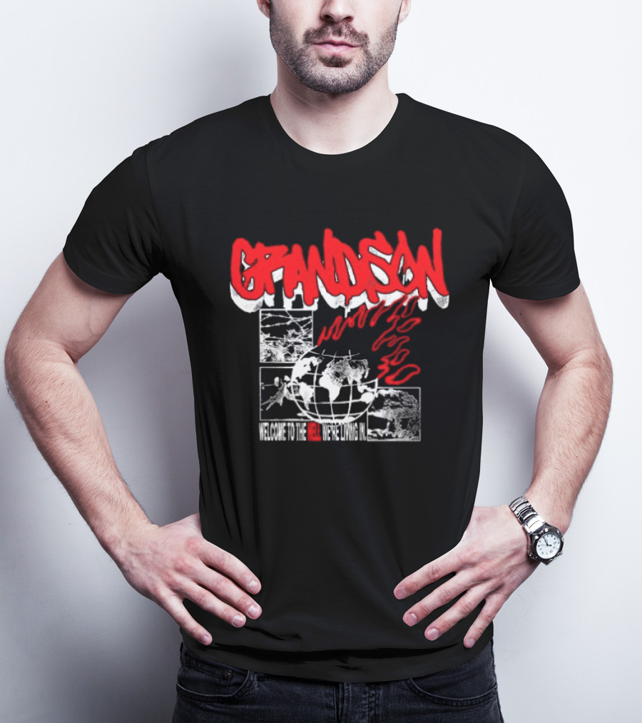Grandson Welcome To The Hell We're Living In Burning World Globe Flames T-Shirt