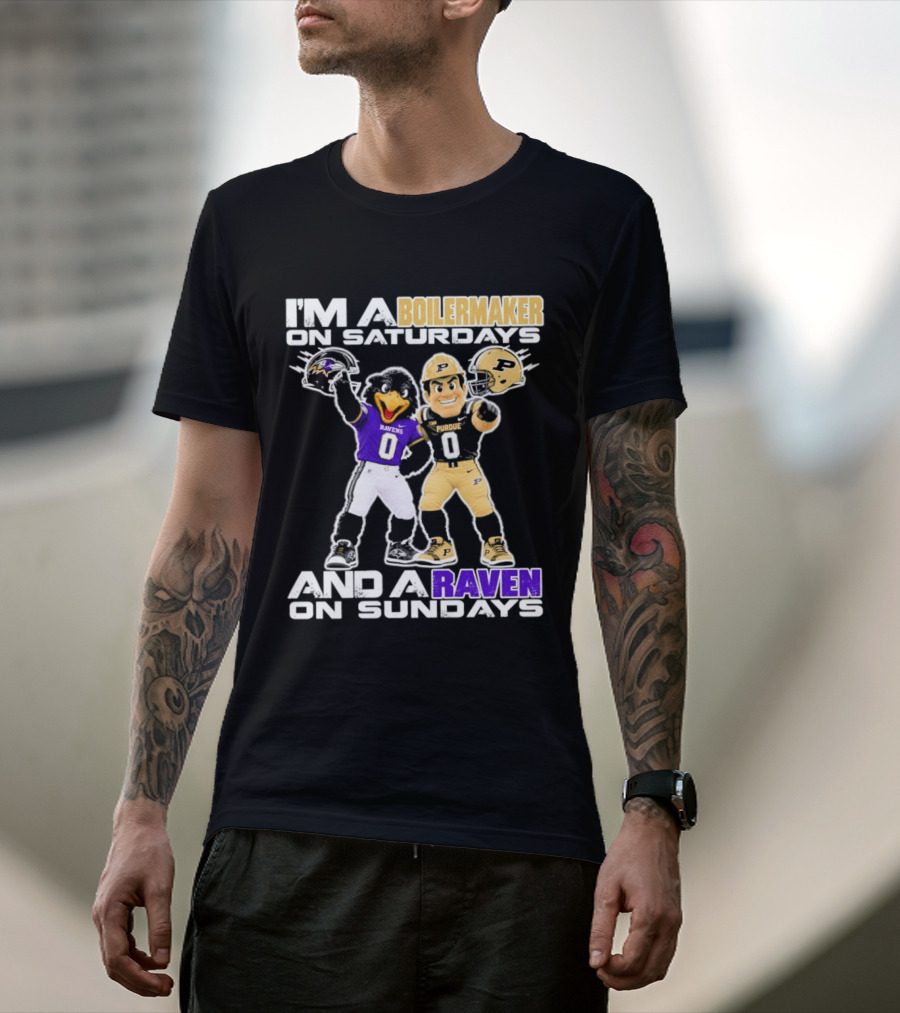 I'm A Boilermaker On Saturdays And A Raven On Sundays Purdue Ravens Football Mascots T-Shirt