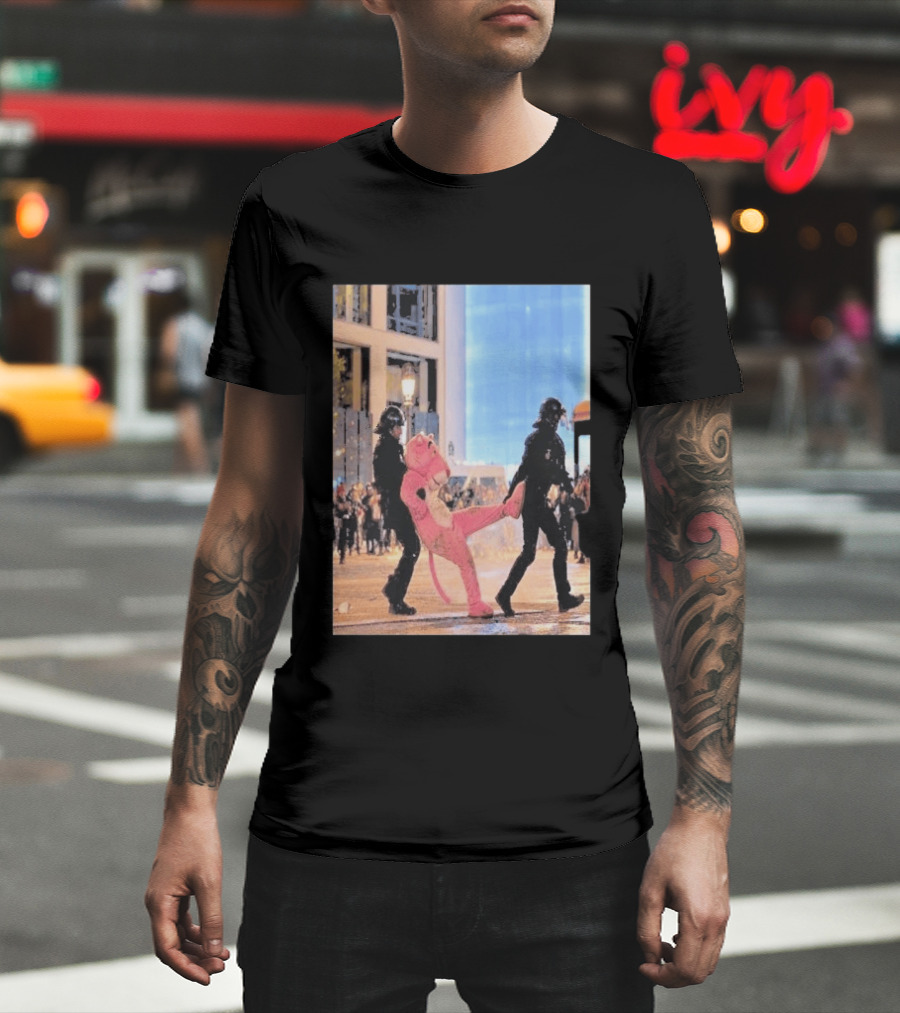 Original Pink Panther France Protests 2026 Police Mascot Arrest Scene T-Shirt