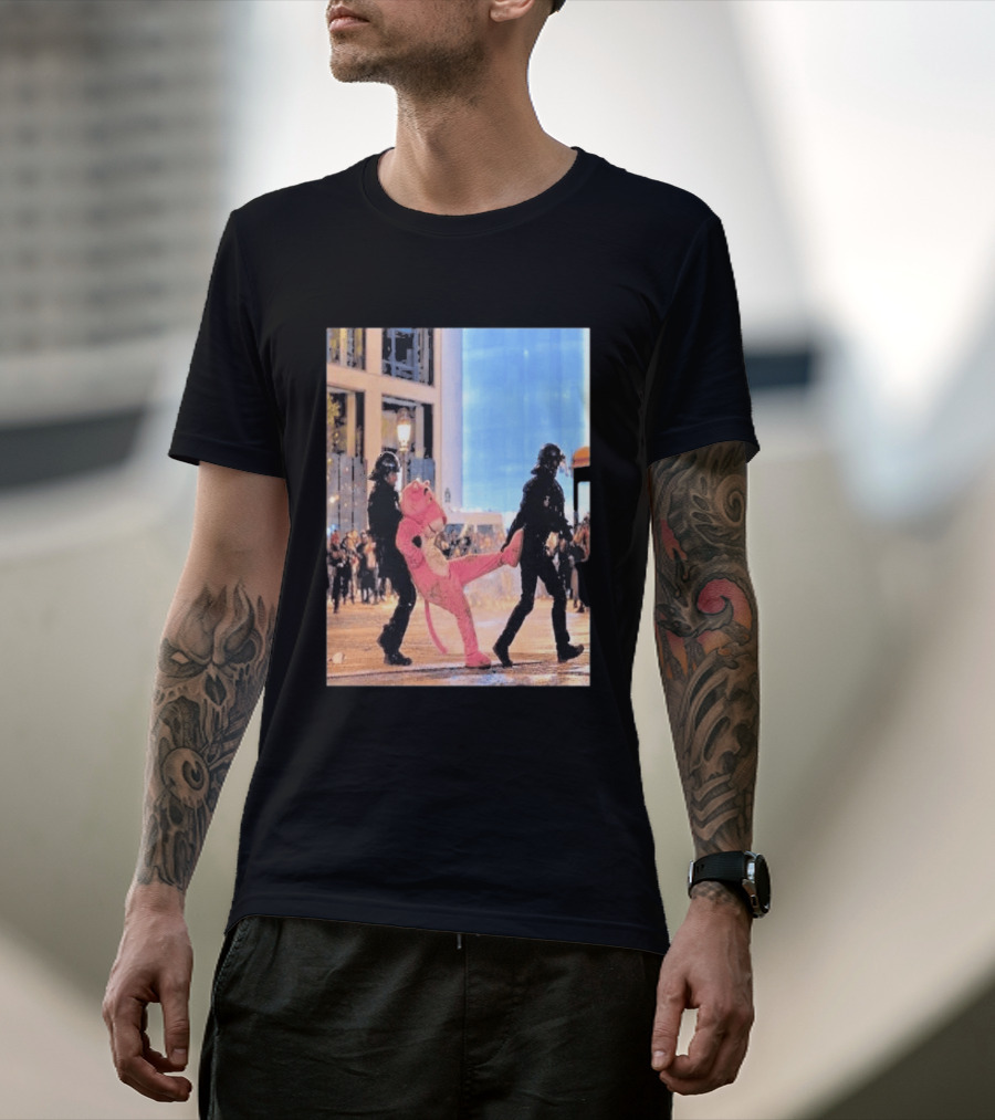 Original Pink Panther France Protests 2026 Police Mascot Arrest Scene T-Shirt