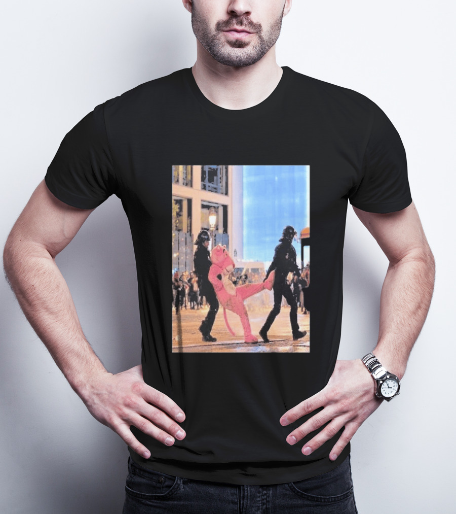 Original Pink Panther France Protests 2026 Police Mascot Arrest Scene T-Shirt